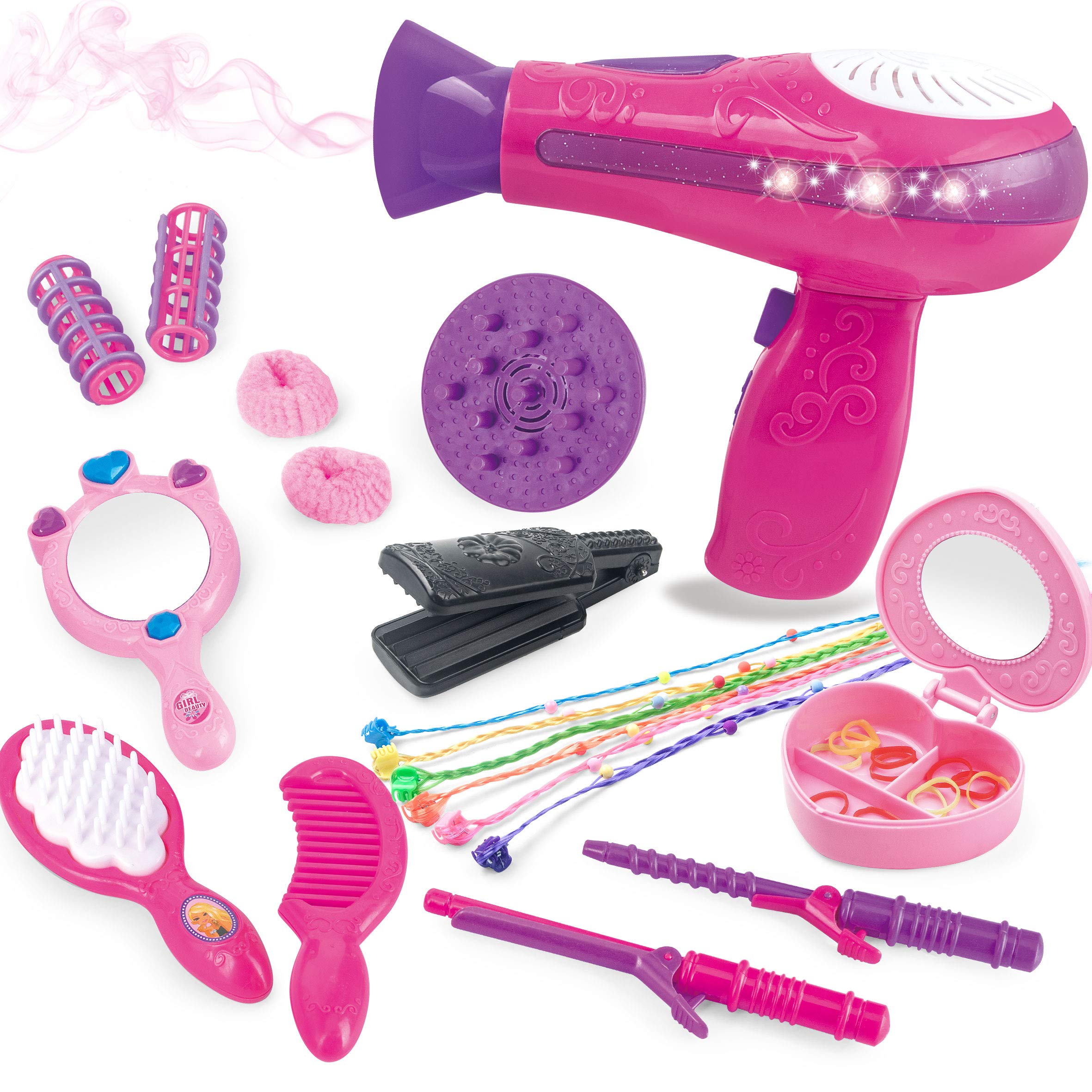 MEGAFUN Little Girls Beauty Hair Salon Toy Kit with Toy Hairdryer, Mir